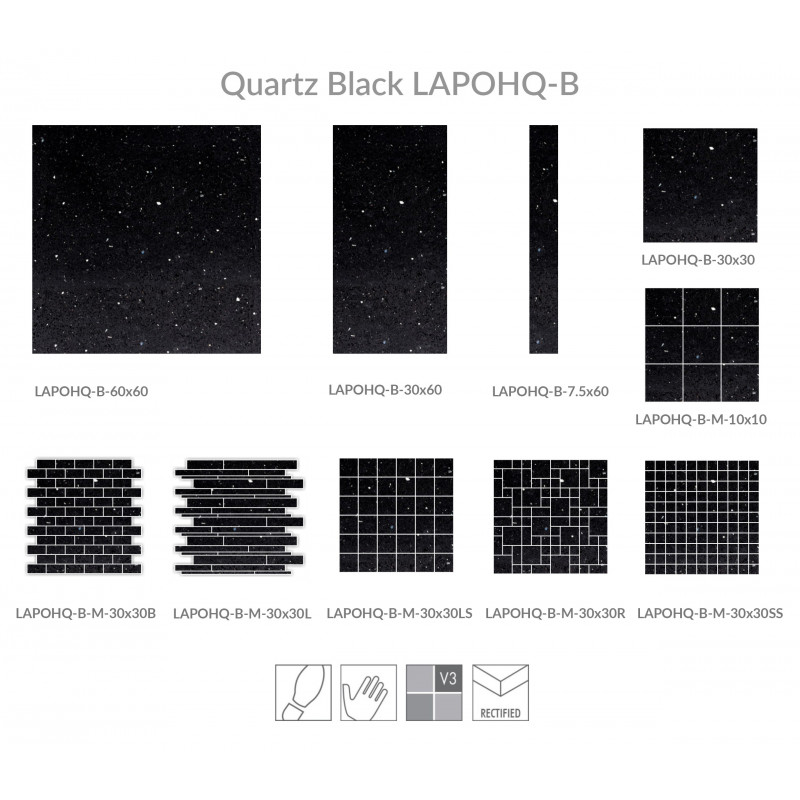 Black Mirror Fleck Quartz Mosaics Large Square