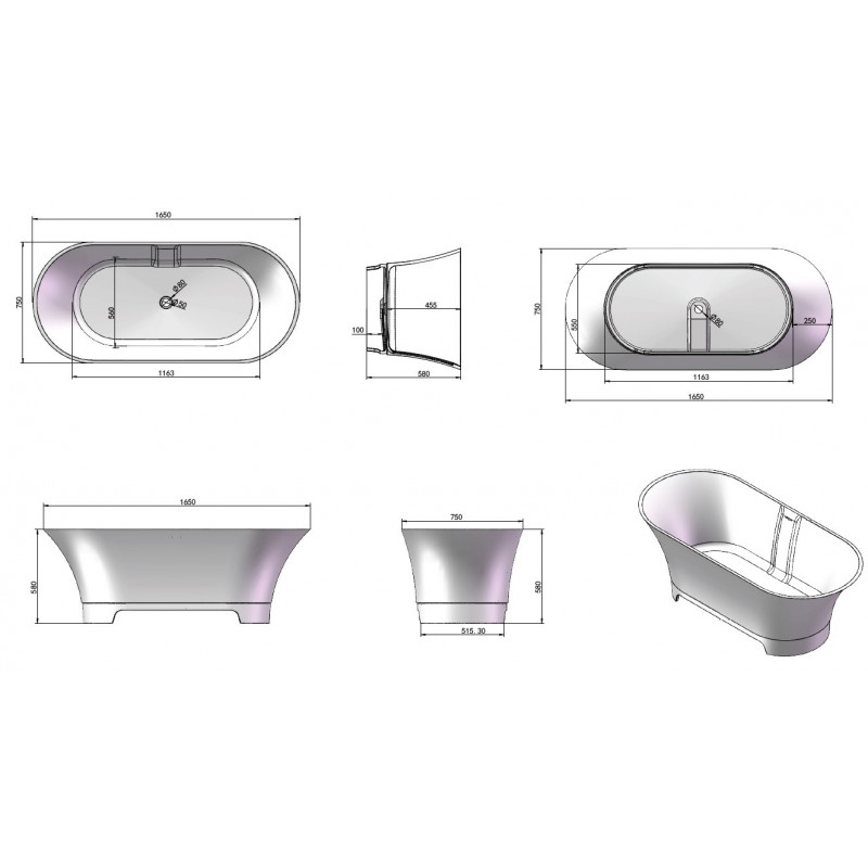 Freestanding Polystone Bath - Waterfall (Gloss) | Laporsa