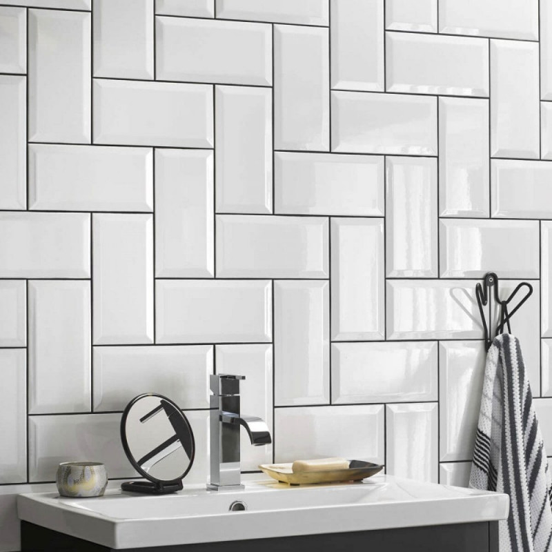 Metro Tile Beveled White 10x20cm