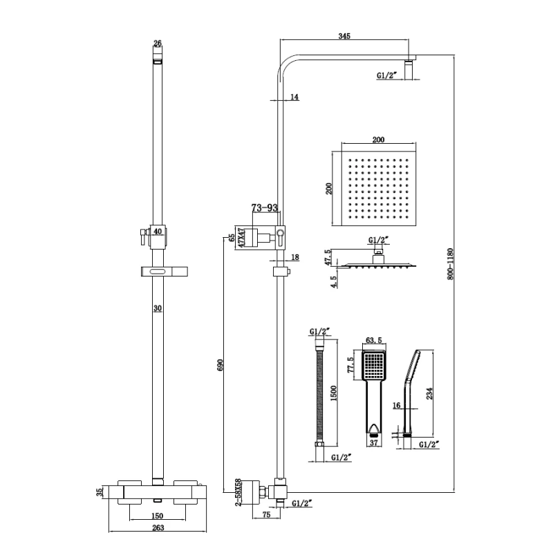Plumb essential dual exposed Brushed brass shower Square