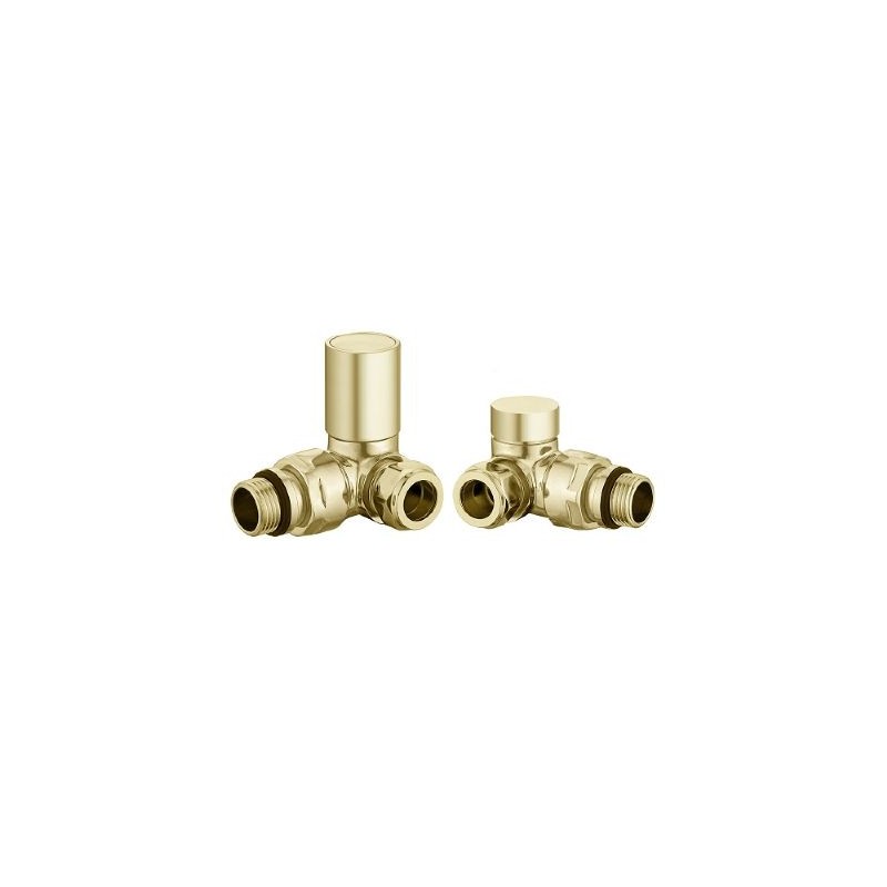 ROUND BRUSHED BRASS CORNER TOWEL RAIL RADIATOR VALVES