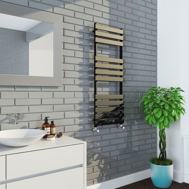 Queenstown 1200x450mm Orca Black Heated Towel Rail | 600W Designer Radiator