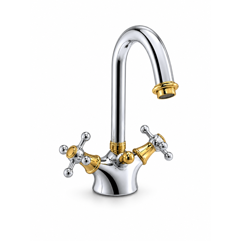 Chrome & Gold Traditional Basin Mixer Tap | S.P.I. Art. 1580 Italian ...